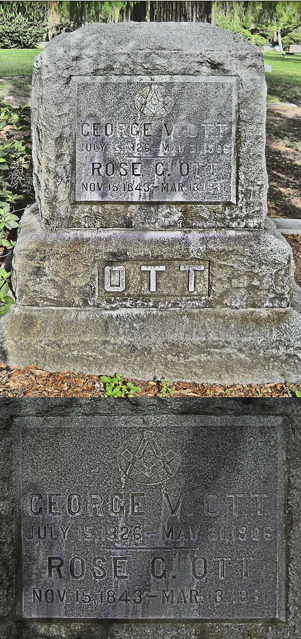 George V. & Rose G. Ott Gravestone, Evergreen Cemetery