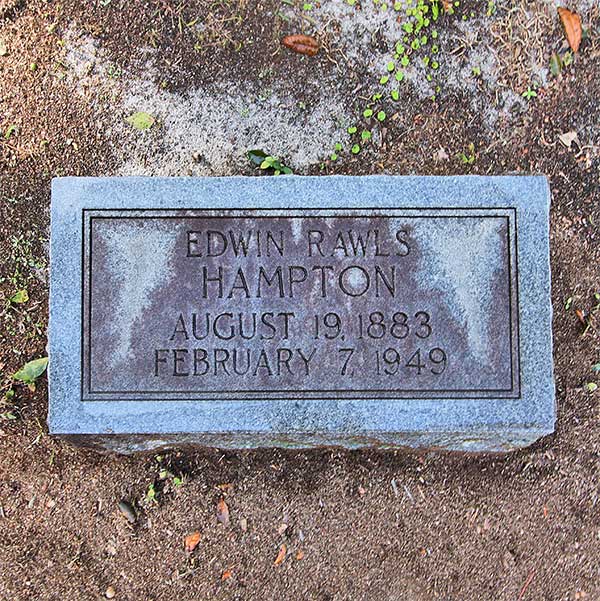 Edwin Rawls Hampton Gravestone, Evergreen Cemetery