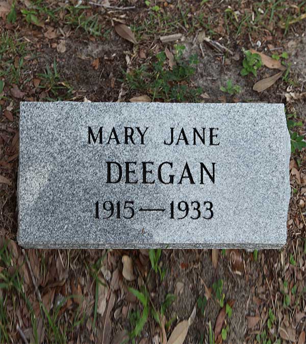 Mary Jane Deegan Gravestone, Evergreen Cemetery