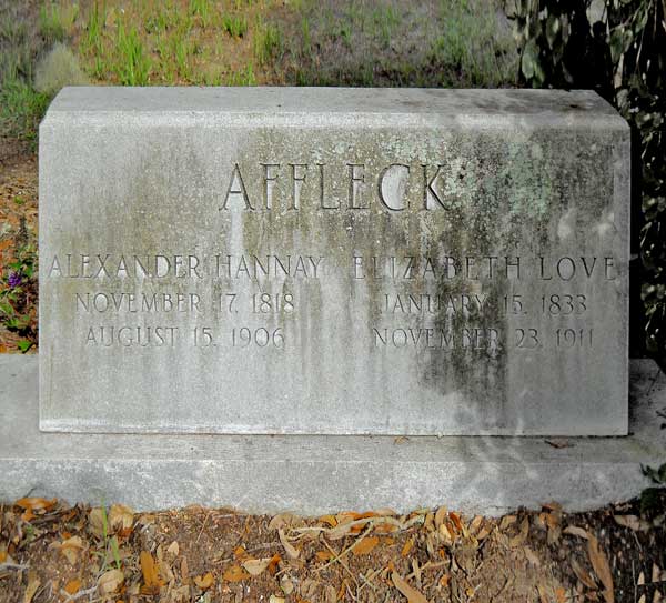 Alexander Hannay & Elizabeth Love Affleck Gravestone, Evergreen Cemetery