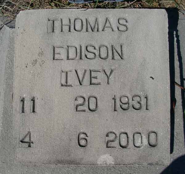 Thomas Edison Ivey Gravestone, St Pauls Cemetery